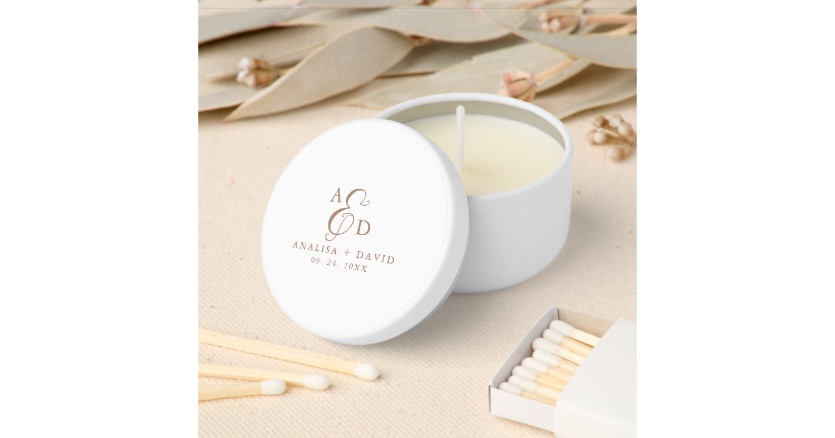 Elegant Ampersand Mocha Monogram Wedding Mini Candle Favors | Zazzle