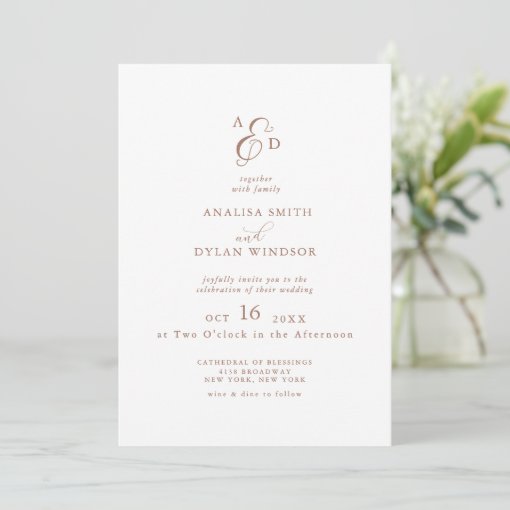 Elegant Ampersand Mocha Mousse Monogram Wedding Invitation | Zazzle