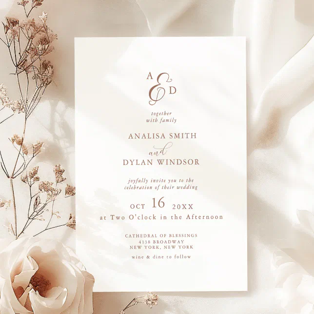 Elegant Ampersand Mocha Mousse Monogram Wedding Invitation | Zazzle