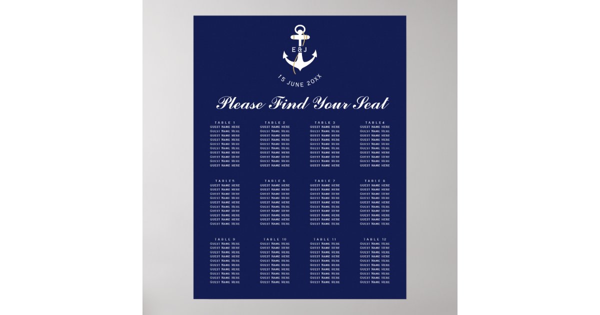 Elegant Anchor Nautical Wedding Seating Chart | Zazzle
