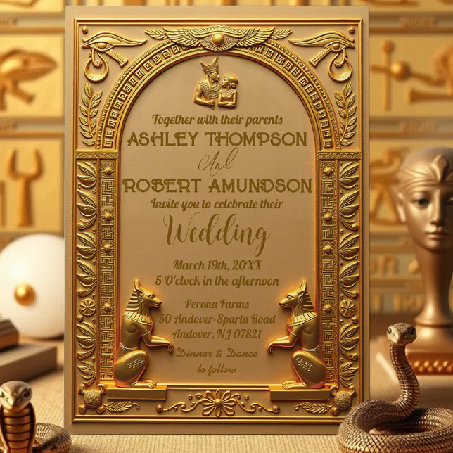 Elegant Ancient Egyptian Gold Wedding Invitation | Zazzle