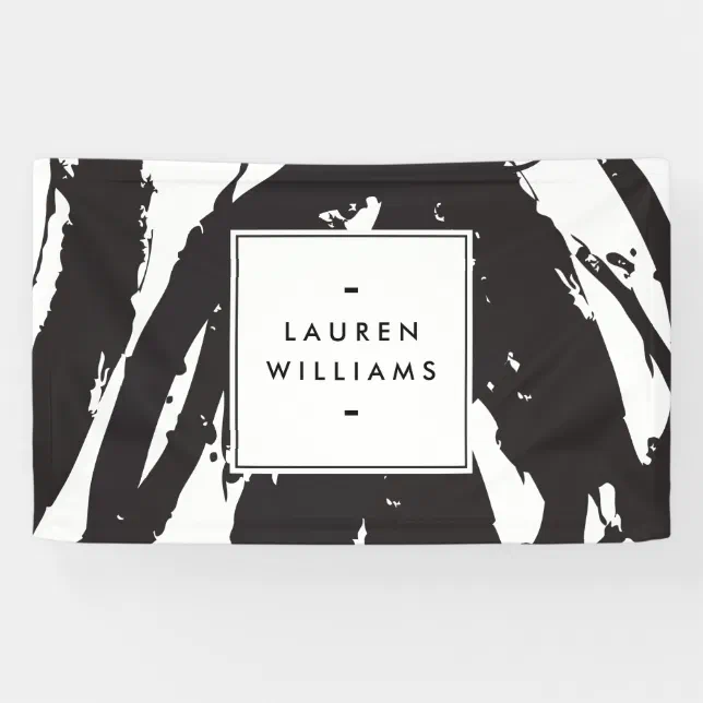 Elegant and Abstract Black and White Brushstrokes Banner | Zazzle