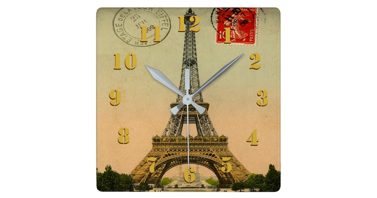 Elegant and Beautiful Vintage Paris Square Wall Clock | Zazzle.com