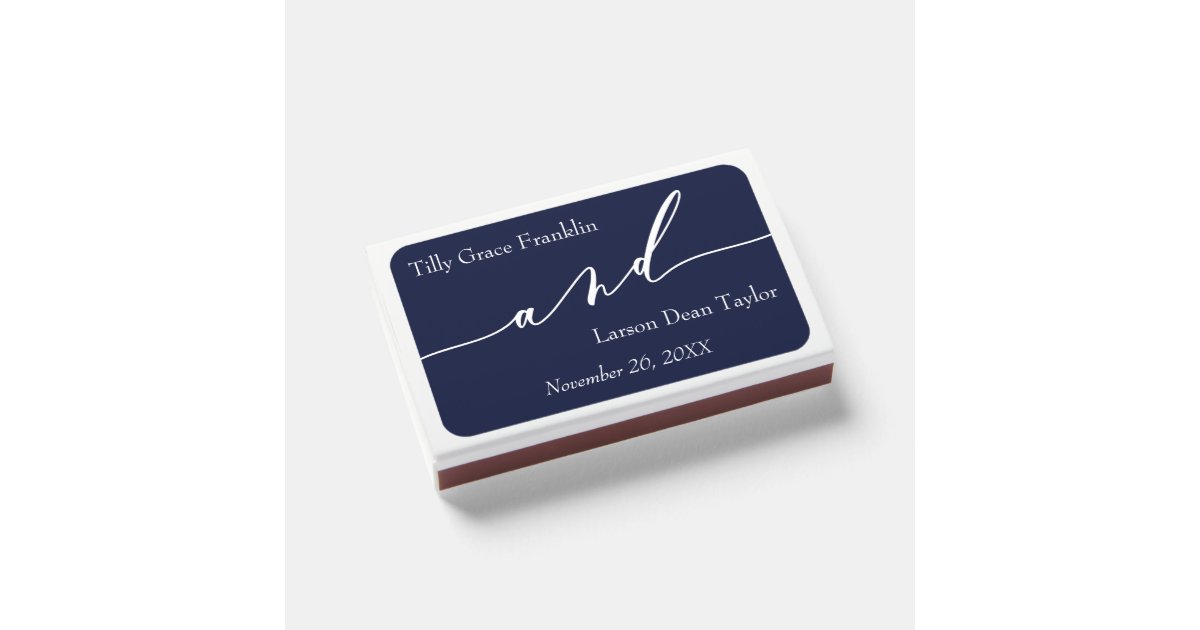 Elegant "and" Calligraphy Typography on Navy Matchboxes | Zazzle