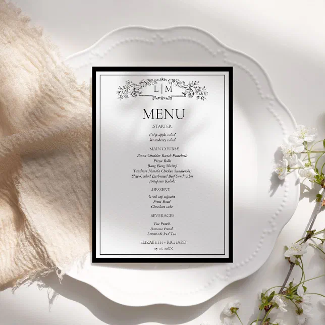 Elegant And Chic couple shower Bridal Shower Menu | Zazzle