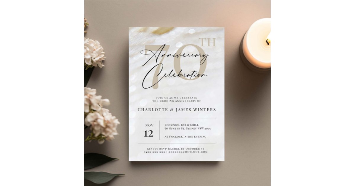 Elegant and classic pearl texture 70th anniversary invitation | Zazzle