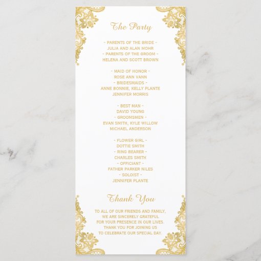 Elegant and Classy Gold Lace Wedding Program | Zazzle