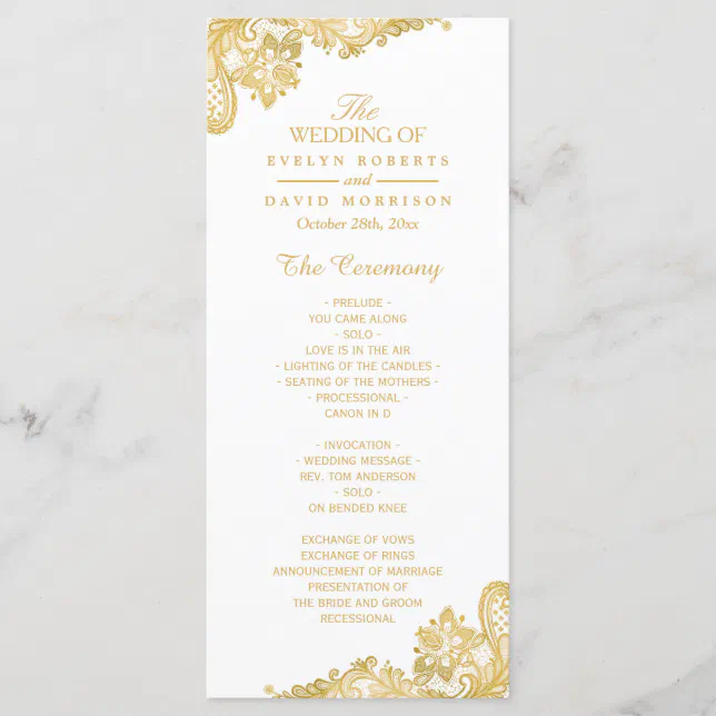 Elegant and Classy Gold Lace Wedding Program | Zazzle