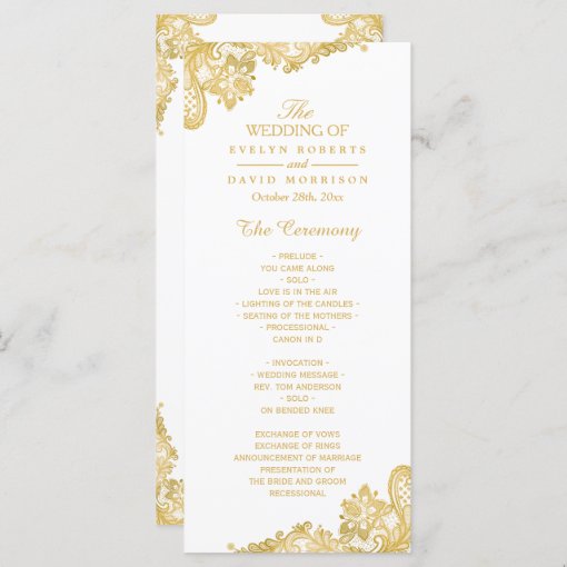 Elegant and Classy Gold Lace Wedding Program | Zazzle