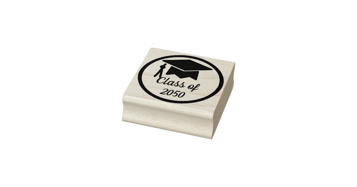 Elegant and Classy Grad Cap Class Year Rubber Stamp | Zazzle