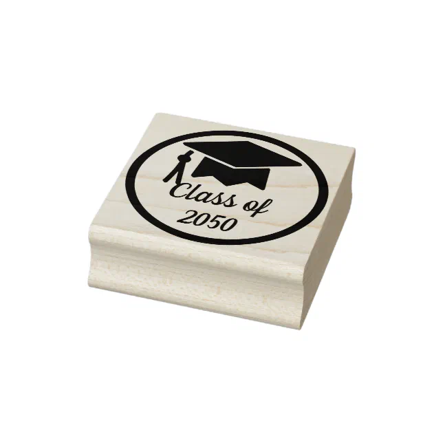 Elegant and Classy Grad Cap Class Year Rubber Stamp | Zazzle