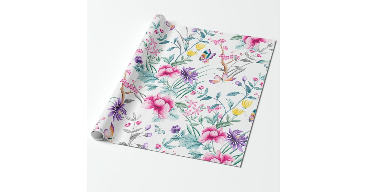 Elegant And Colorful Flowers And Butterflies Wrapping Paper Zazzle