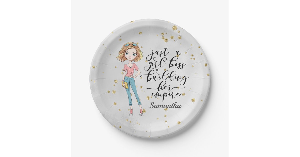 Elegant and Cute Lady | Girl Boss | Gray Paper Plates | Zazzle