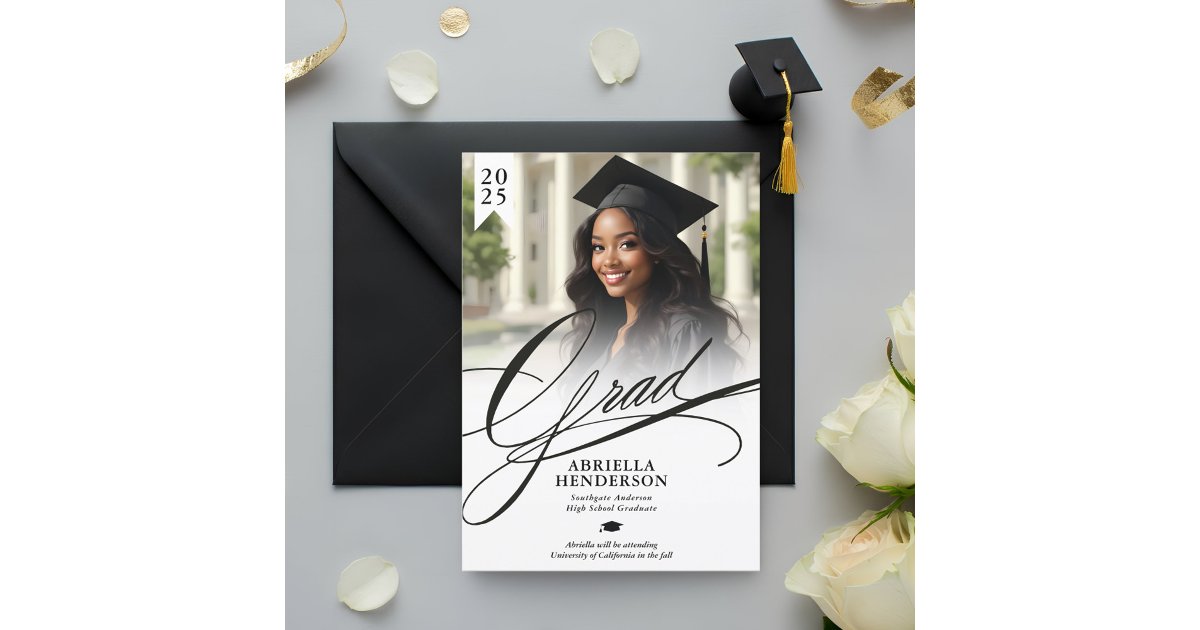 Elegant and Formal Script Graduation Announcement | Zazzle