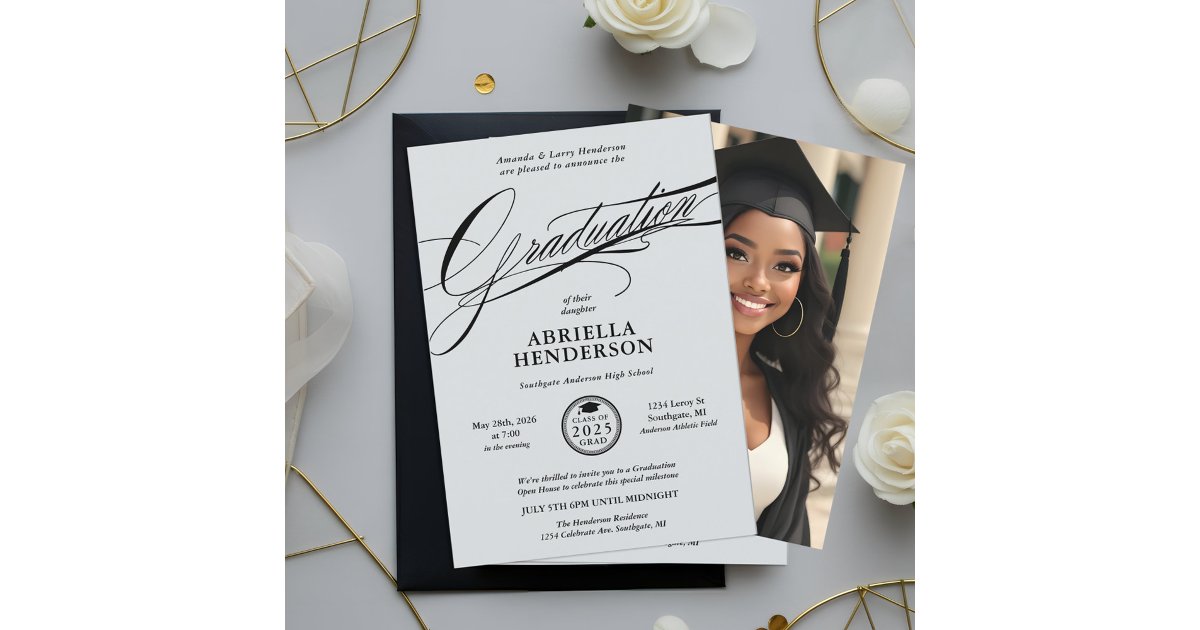 Elegant and Formal Script Graduation Invitation | Zazzle