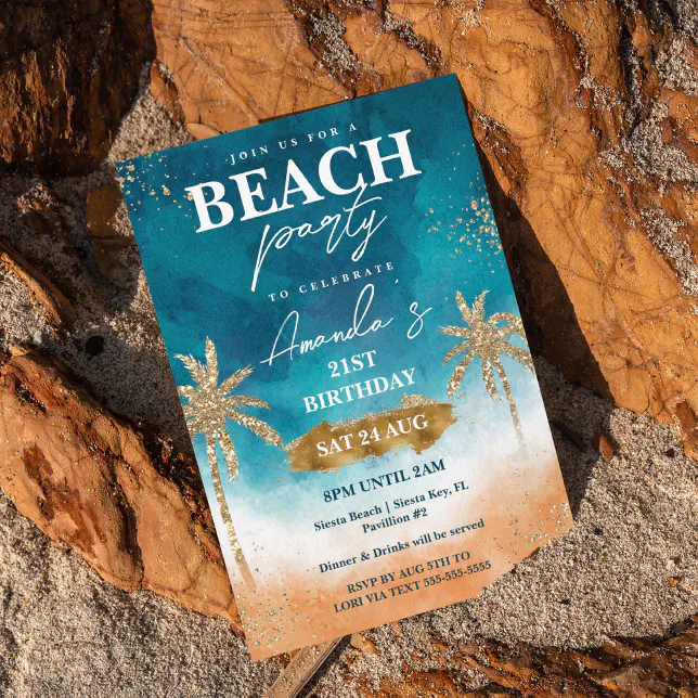 Elegant and Fun Beach Birthday Party Invitation | Zazzle