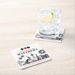 Elegant and Fun Las Vegas Wedding Square Paper Coaster | Zazzle