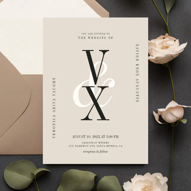 Elegant and Luxury Neutral Typography Wedding Invitation | Zazzle