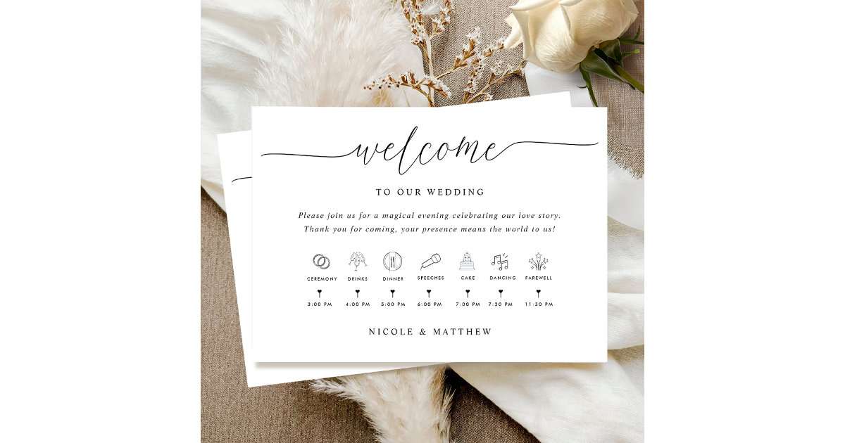 Elegant and Minimal Wedding Program with Timeline | Zazzle
