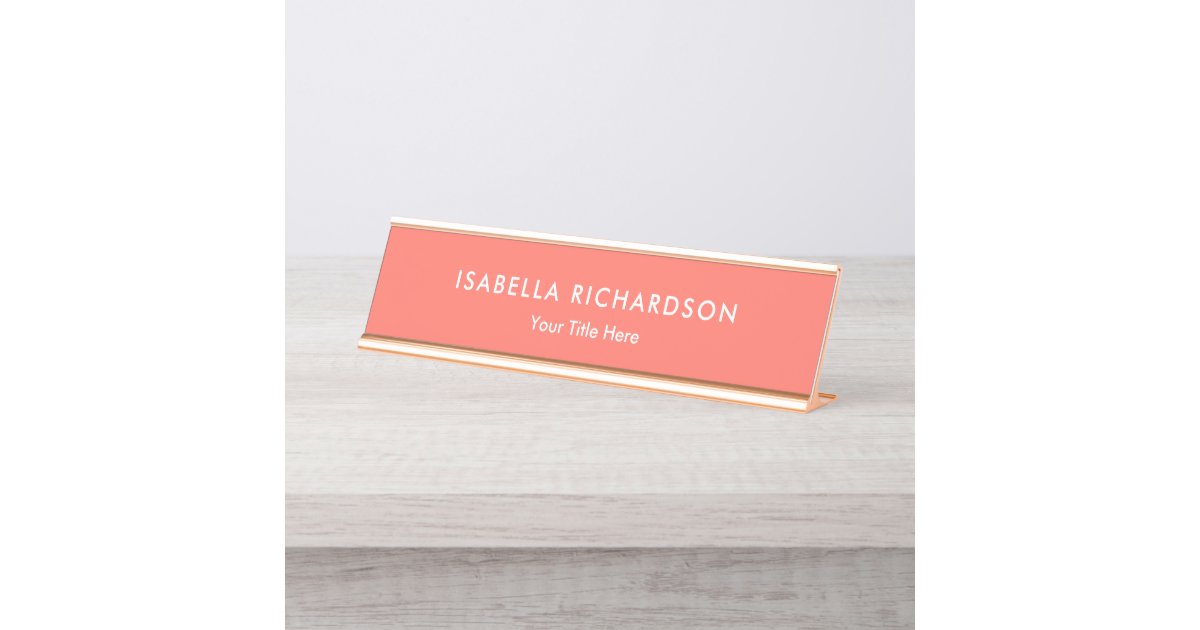 Elegant And Minimalist Coral Desk Name Plate | Zazzle