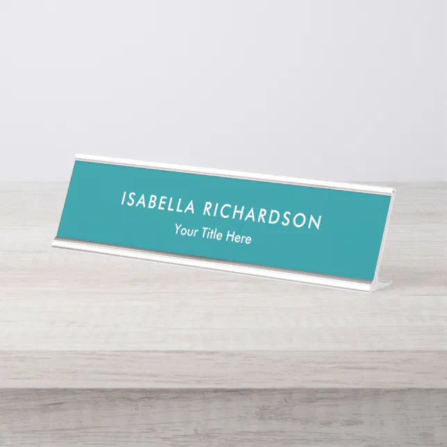 Elegant And Minimalist Teal Desk Name Plate | Zazzle