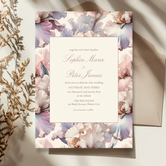 Elegant and Modern Blush and Mauve Flower Wedding Invitation | Zazzle