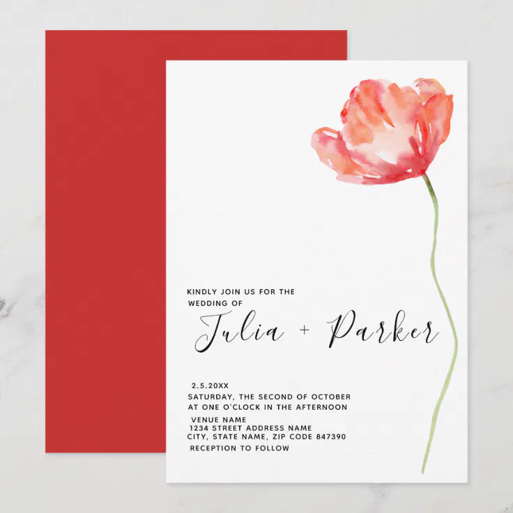 Elegant and Modern Poppy Red Wedding Invitation | Zazzle