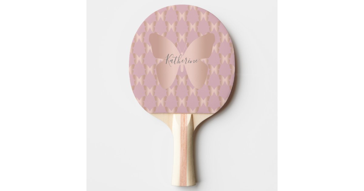 Elegant and modern rose gold butterfly design ping pong paddle | Zazzle