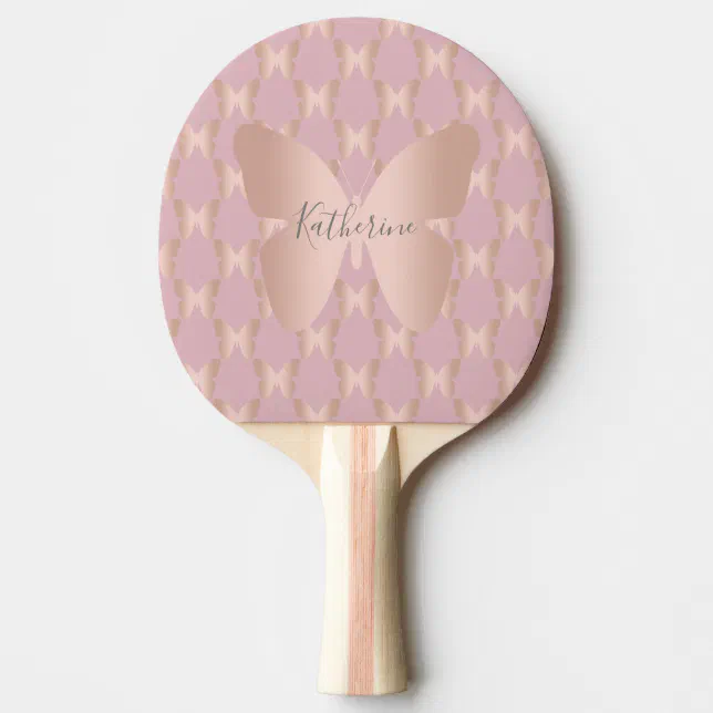Elegant and modern rose gold butterfly design ping pong paddle | Zazzle