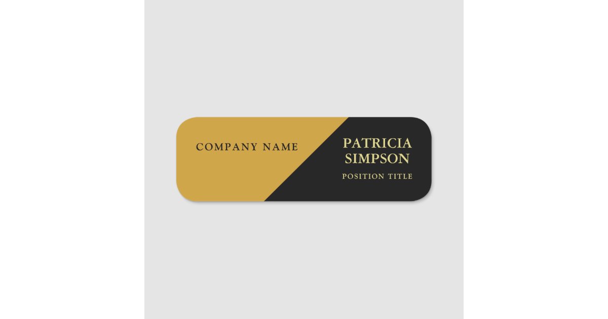 Elegant And Modern: Unique Mustard Yellow & Black Name Tag | Zazzle
