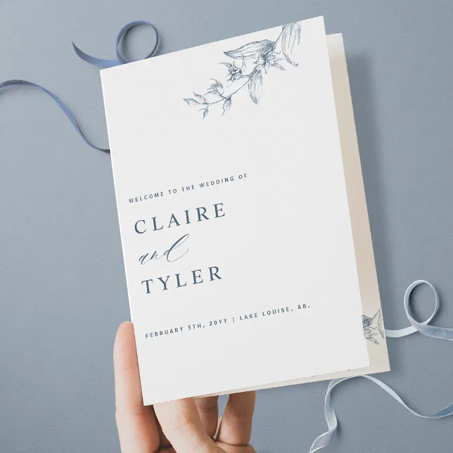 Elegant and Simple, Blue Wedding Program | Zazzle