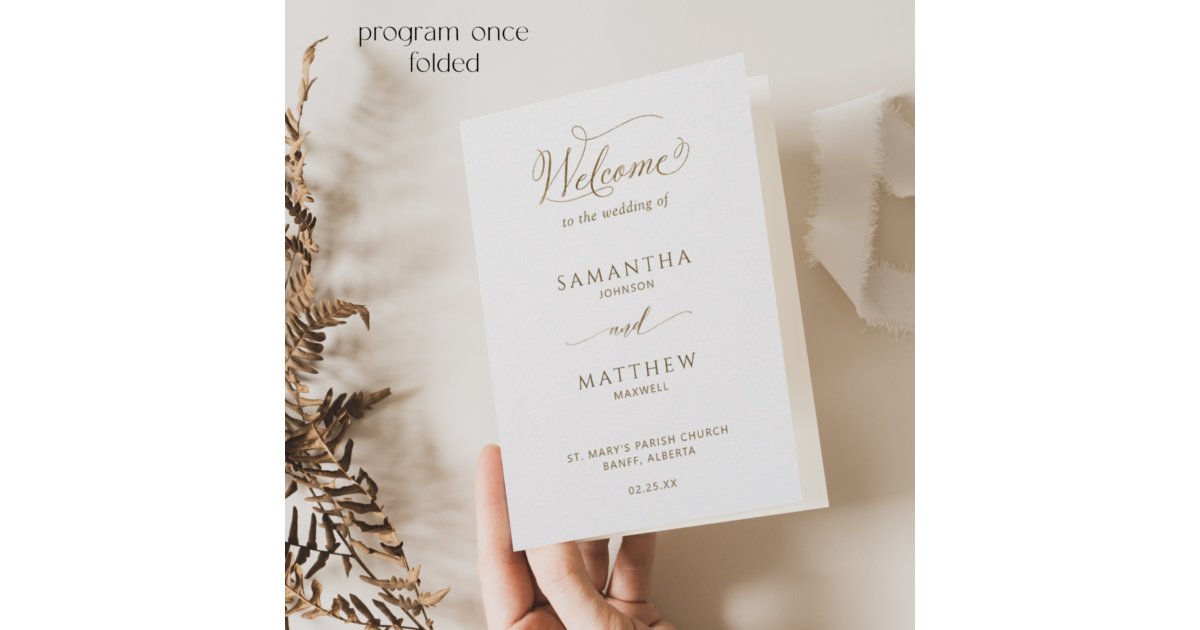Elegant and Simple, Gold Folded Wedding Program | Zazzle