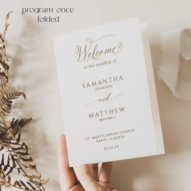 Elegant and Simple, Gold Folded Wedding Program | Zazzle