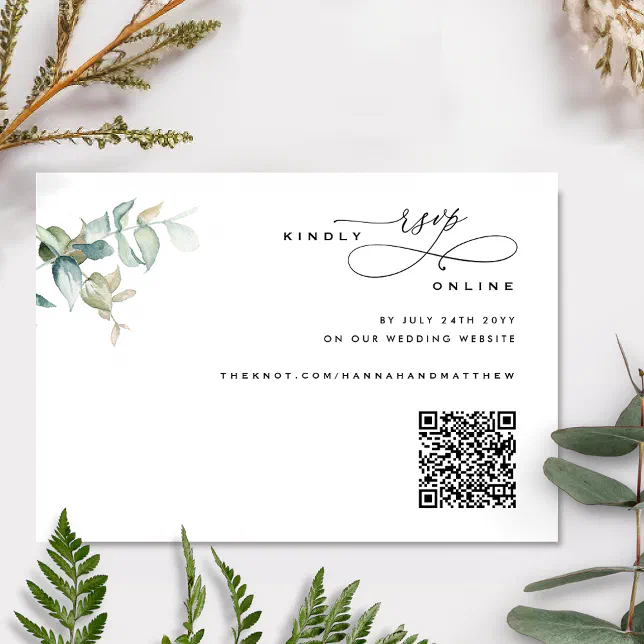 Elegant and Simple, Greenery Wedding QR Code RSVP Enclosure Card | Zazzle