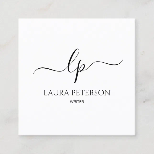 Elegant and simple handwritten script calligraphy square business card ...
