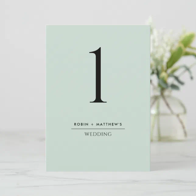 Elegant and Simple Sage Green Table Number | Zazzle