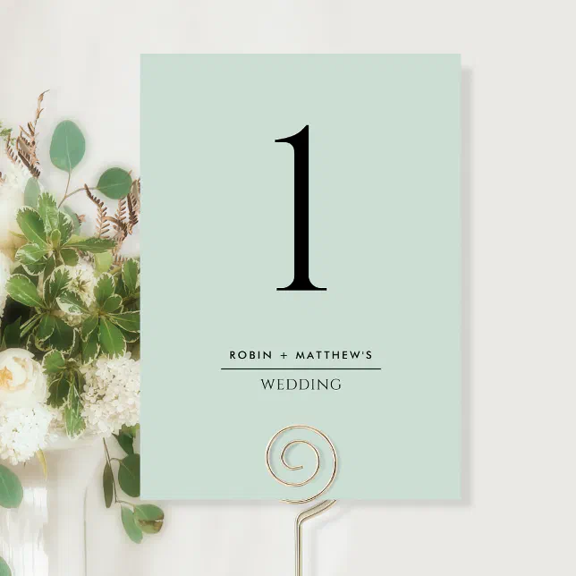 Elegant and Simple Sage Green Table Number | Zazzle