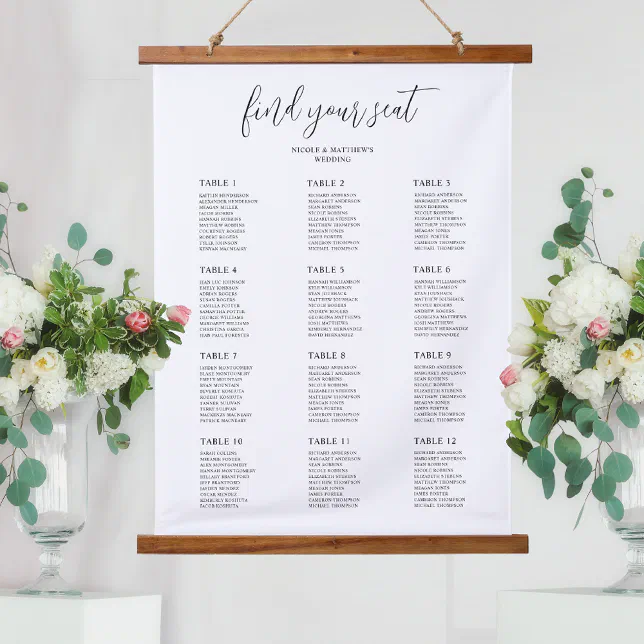 Elegant and Simple Wedding Seating Chart Hanging Tapestry | Zazzle