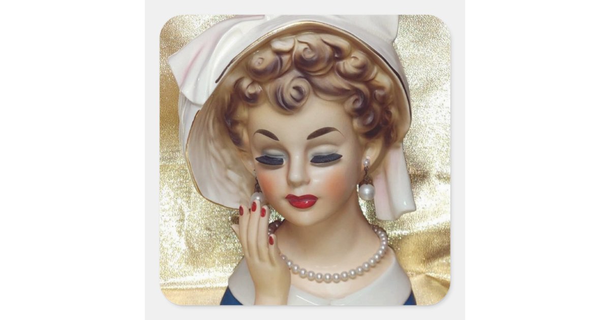 Elegant and Sophisticated Lady Head Vase Pam Fancy Square Sticker | Zazzle
