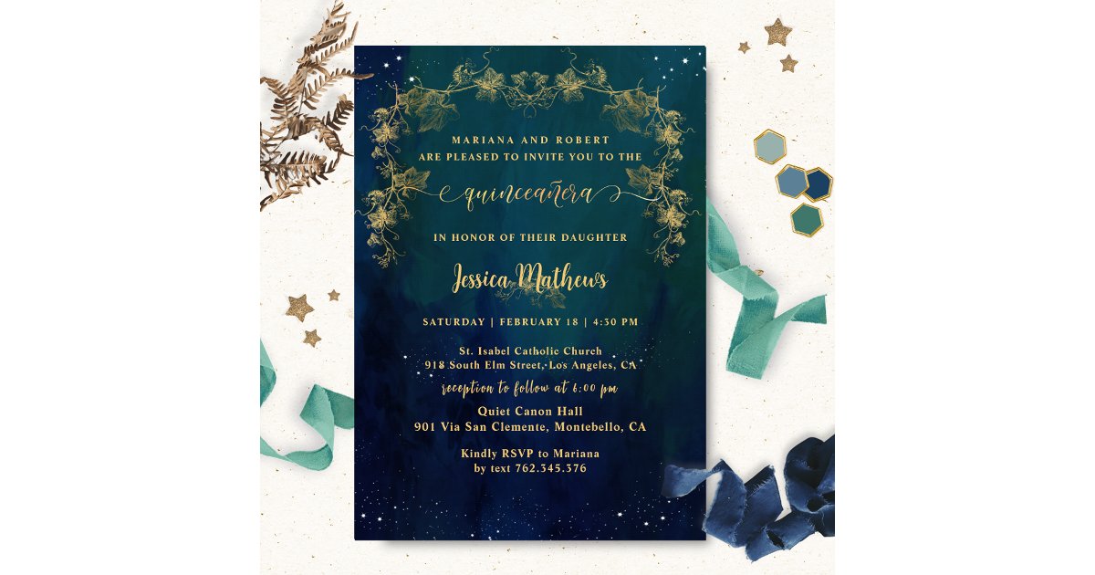 Elegant and Unique Starry Night Quinceañera Invitation | Zazzle