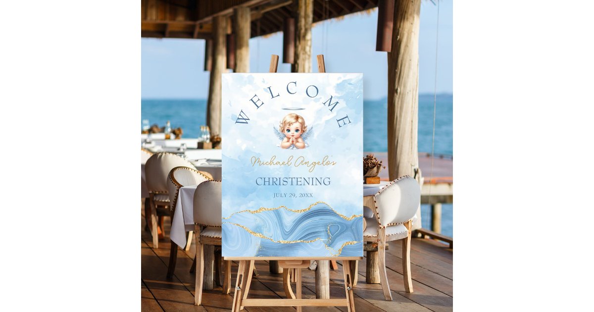 Elegant Angel Boy Baptism Christening Welcome Sign | Zazzle