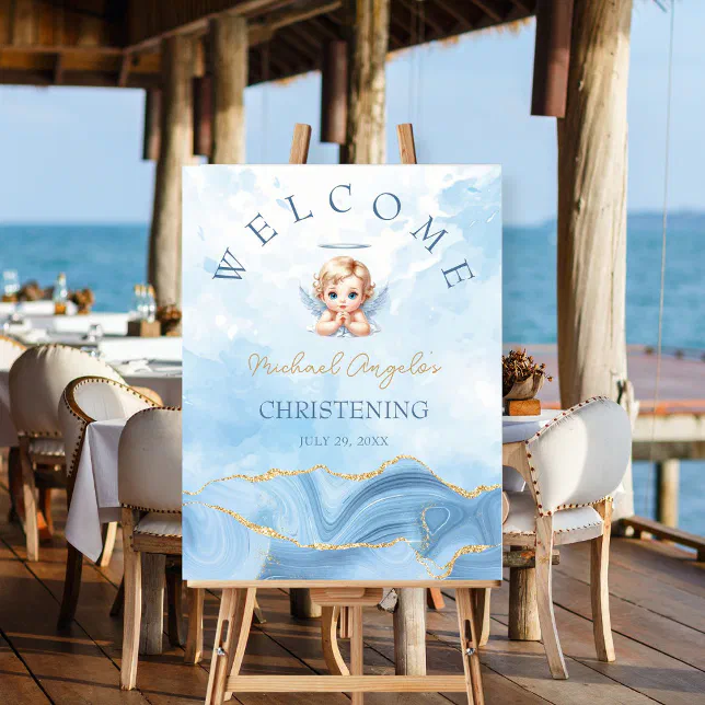 Elegant Angel Boy Baptism Christening Welcome Sign | Zazzle