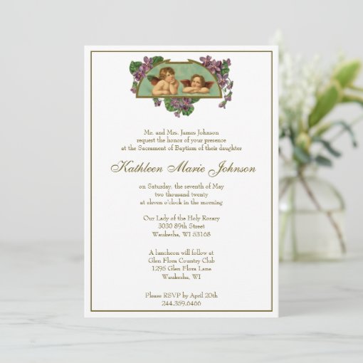 Elegant Angels Baptism Christening Floral Invitation | Zazzle