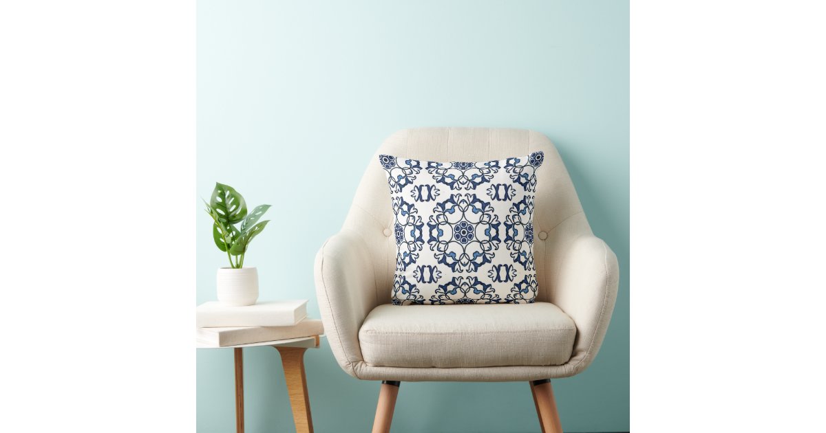 Elegant Antique Dutch Delft Blue Floral Pattern Throw Pillow | Zazzle