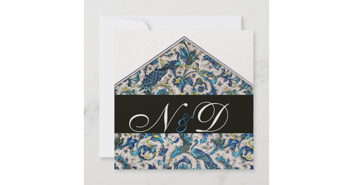 ELEGANT ANTIQUE FLORENTINE BLUE FLORAL MONOGRAM INVITATION | Zazzle