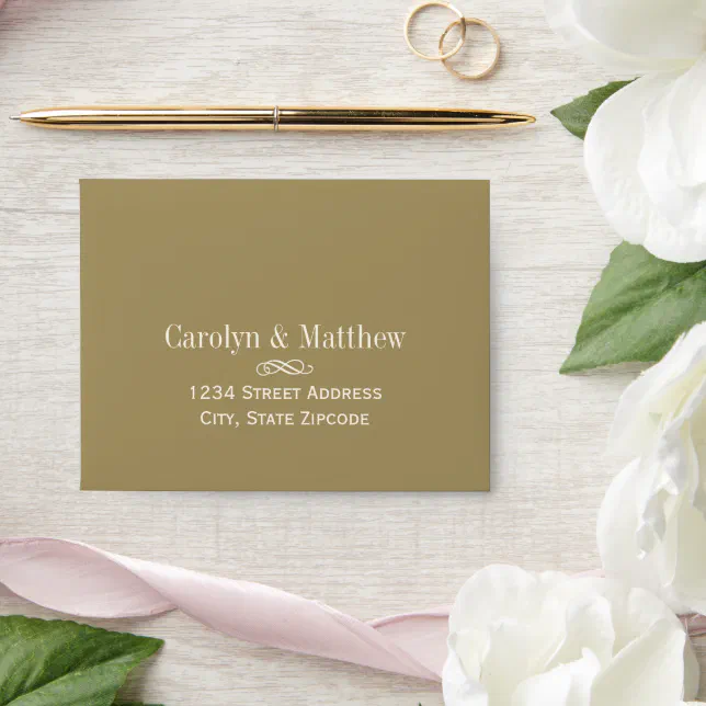 Elegant Antique Gold and Ivory Script Wedding Envelope | Zazzle