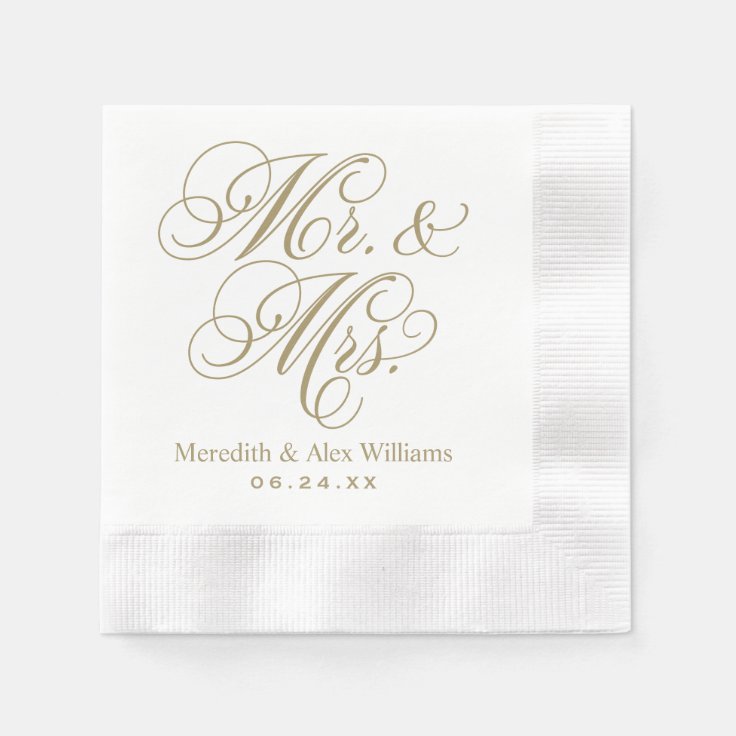 Elegant Antique Gold Mr and Mrs Script Monogram Paper Napkins | Zazzle