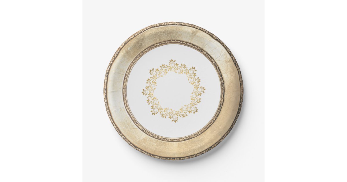 Elegant Antique Gold Rimmed Filigree Paper Plate | Zazzle