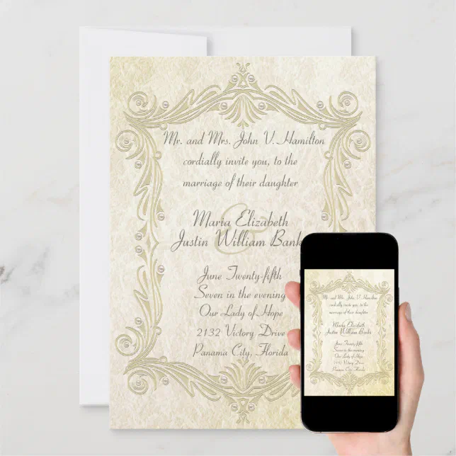 Elegant Antique Inspired Wedding Invitation | Zazzle