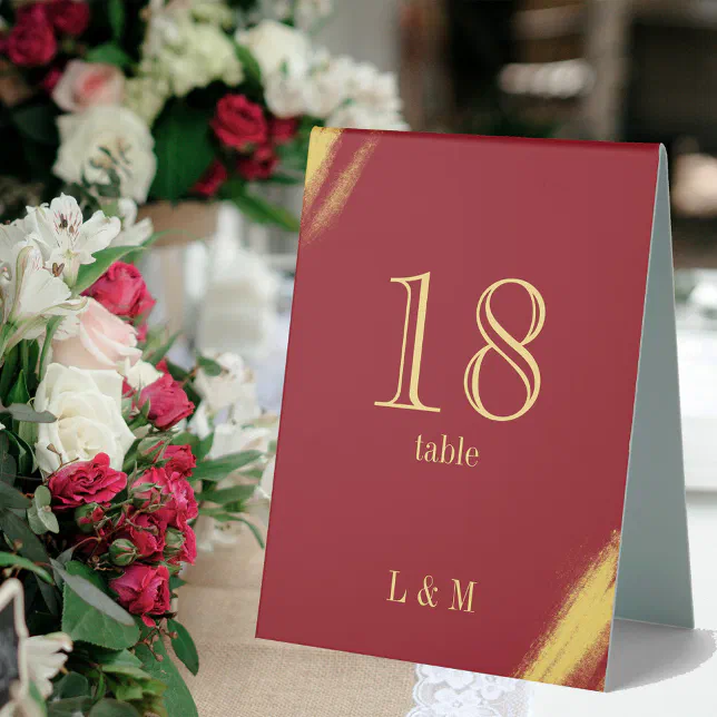 Elegant Antique Red Gold Classic Wedding Table Tent | Zazzle